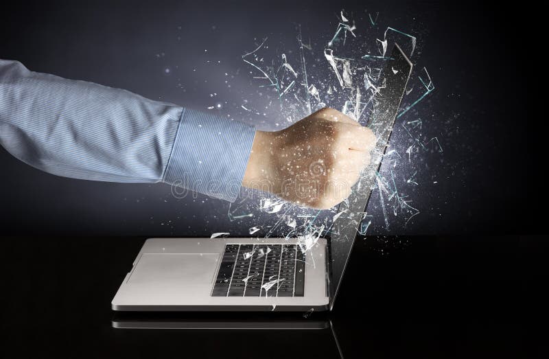 Hand Hitting Laptop Screen Screen Stock Photo - Image of fist, fail ...