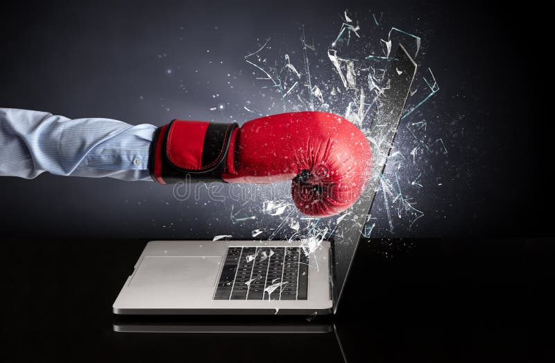Hand Hitting Laptop Screen Screen Stock Photo - Image of fail, business ...