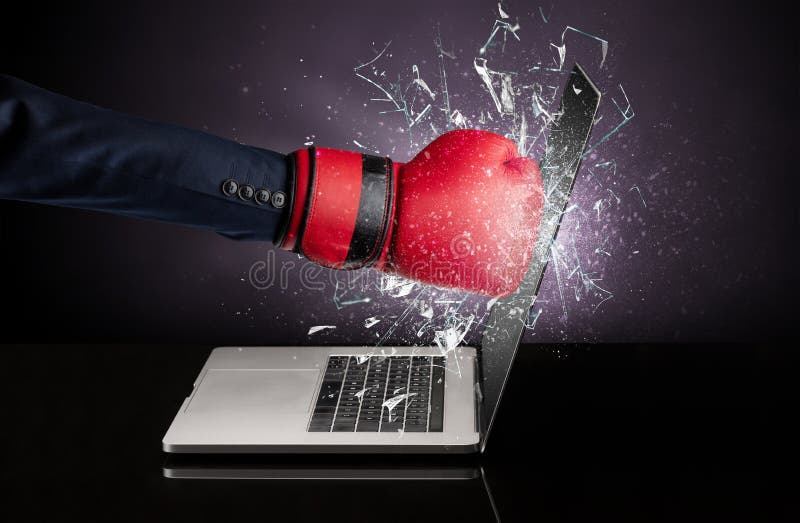 Hand Hitting Laptop Screen Screen Stock Image - Image of break, anger ...