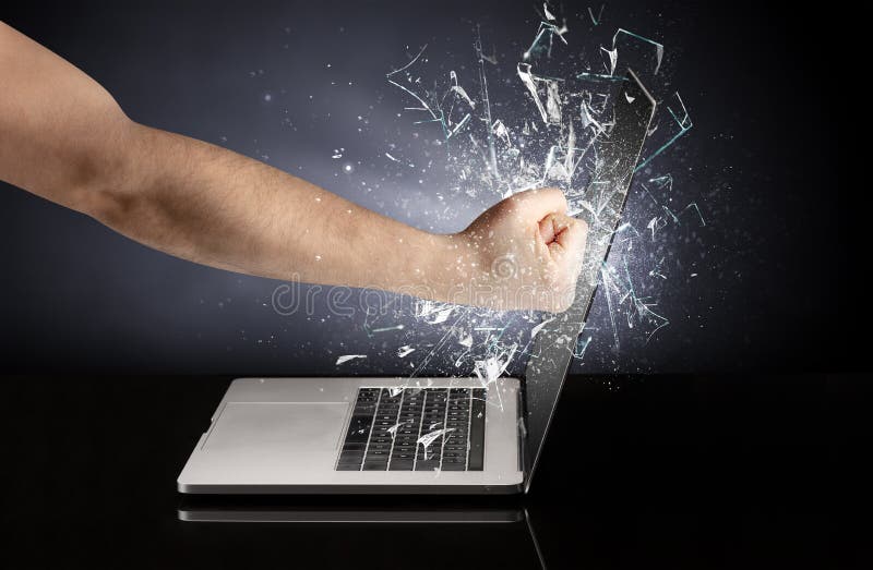 Hand Hitting Laptop Screen Screen Stock Photo - Image of equity, handle ...