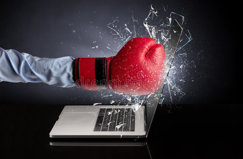 Hand Hitting Laptop Screen Screen Stock Image - Image of fist, office ...