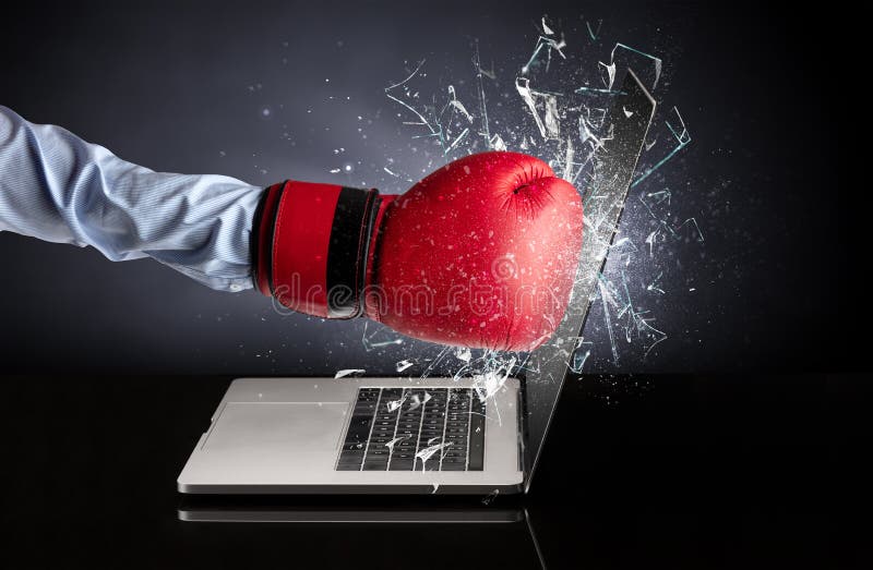 Hand Hitting Laptop Screen Screen Stock Photo - Image of hard, anger ...