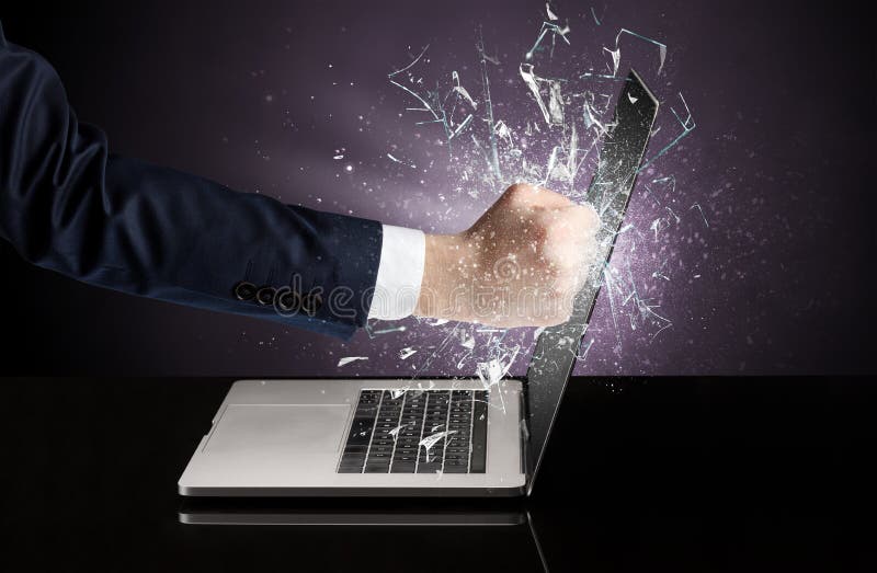 Hand Hitting Laptop Screen Screen Stock Photo - Image of fist, computer ...