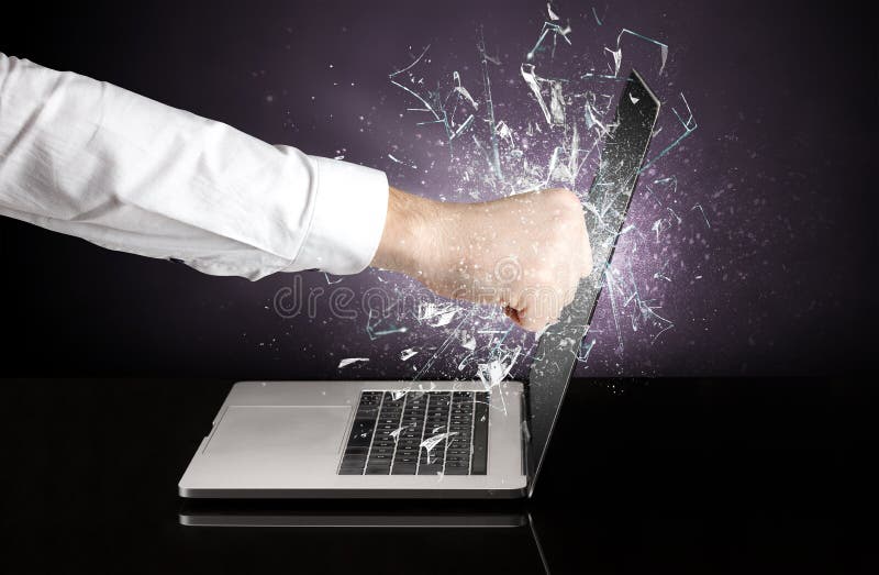 Hand Hitting Laptop Screen Screen Stock Photo - Image of equity ...