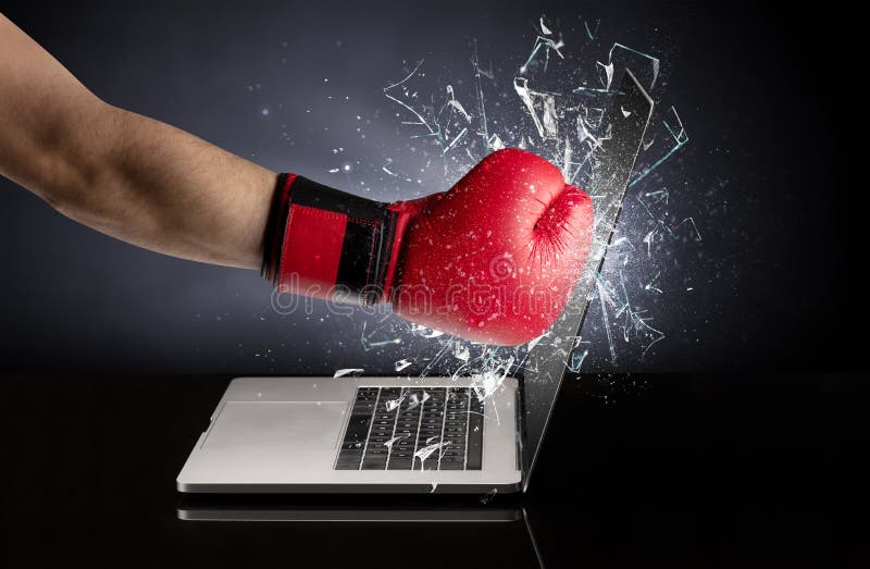 Hand Hitting Laptop Screen Screen Stock Image - Image of hard, dark ...