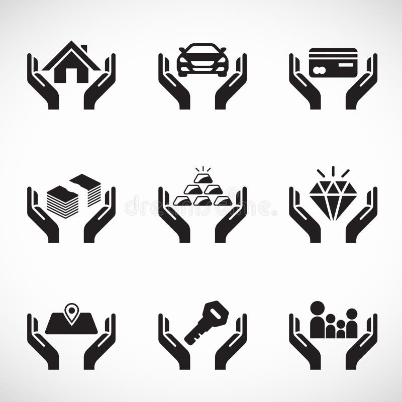 Hand Hold Asset and Insurance Icon Business Vector Set Design Stock ...