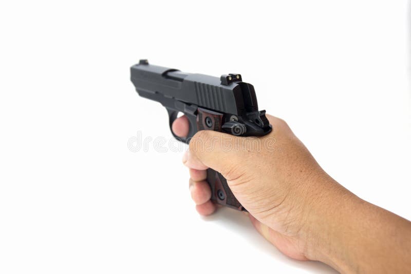 Hand Aim Pistol in Academy Shooting Range Stock Image - Image of ...