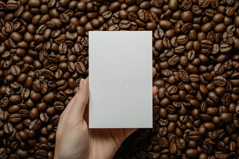 Hand Hold Blank Menu Paper, with Table Full of Fresh Roasted Coffee ...