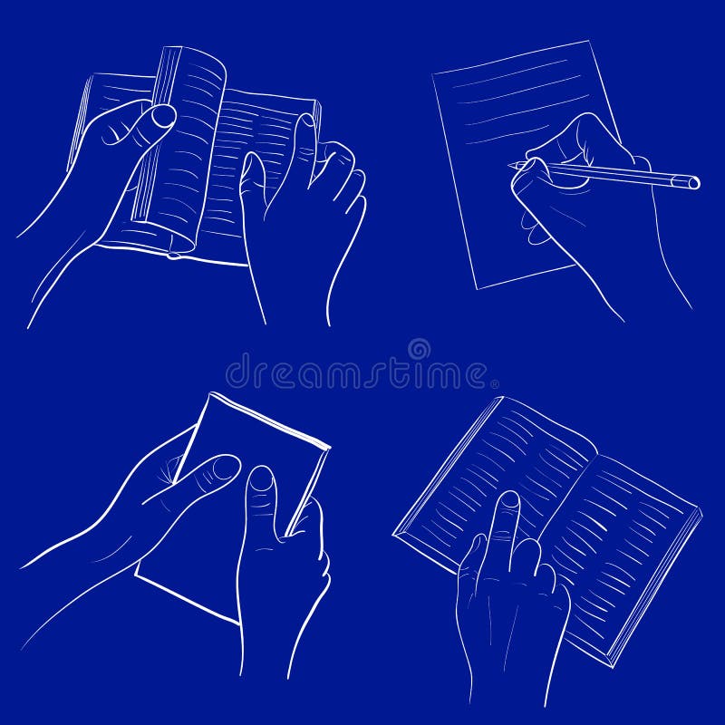 Hand Hold a Book, Write by Pen, Hold Paper. Gesture Vector Illustration ...