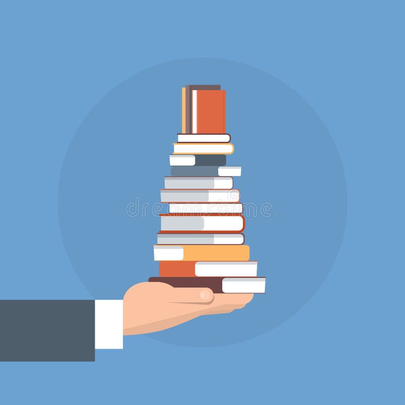 Hand Hold Books Stack School Education Concept Stock Vector ...