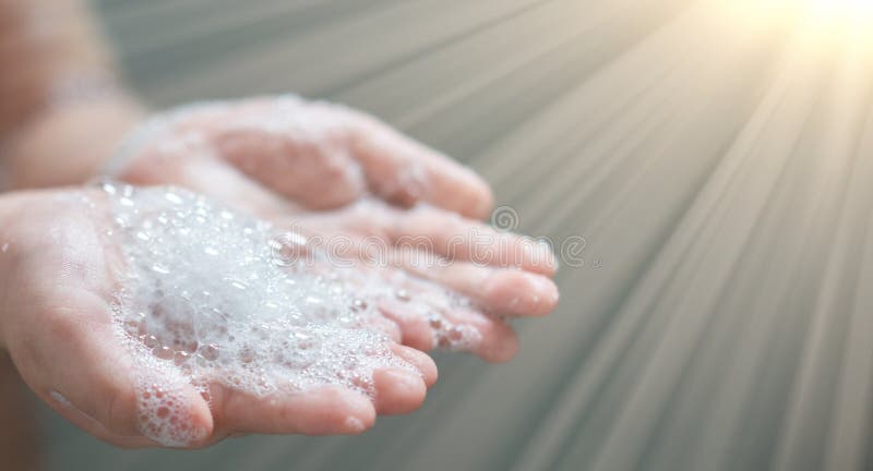 Hand Hold Bubbles in Palm with Light Stock Image - Image of bubble ...