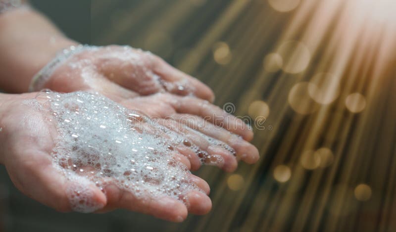 Hand Hold Bubbles in Palm with Light Stock Photo - Image of hand ...