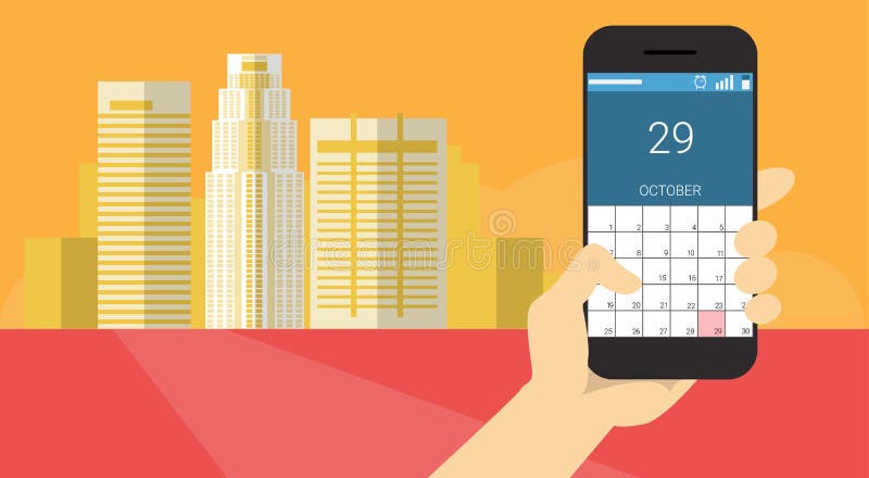 Hand Hold Cell Smart Phone Application Online Calendar Banner Stock ...