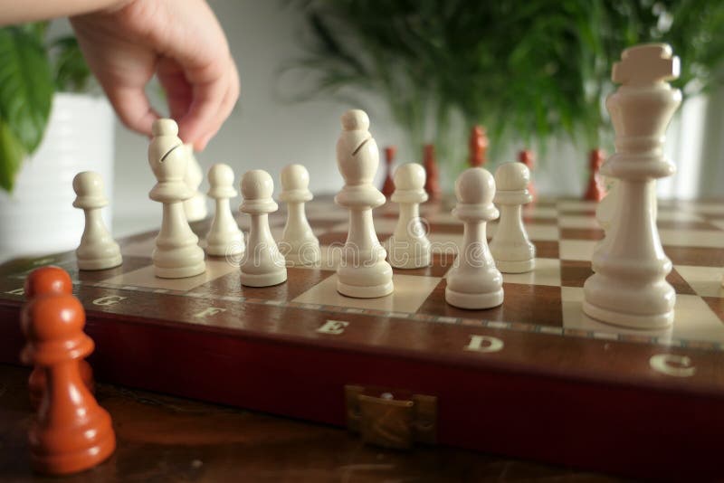 Hand Hold Chess on Wood Table with Box Stock Image - Image of checkmate ...