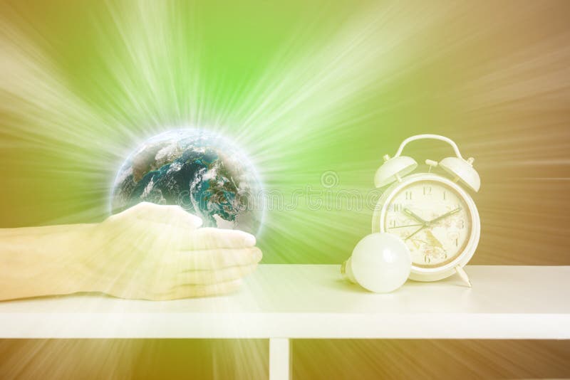 Hand Hold Earth Near Alarm Clock. Earth Hour Concept B Stock Image ...
