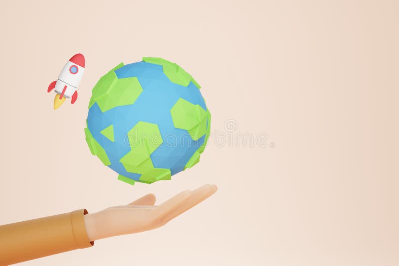 Hand Hold Earth and Rocket. Education Science Concept. Save the World ...
