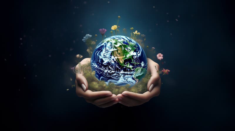 Hand Hold Earth and in Universe Environment Concept Stock Illustration ...