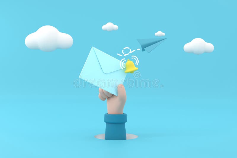 Hand Hold an Envelope and Bell of Sending Notification Icon with Paper ...