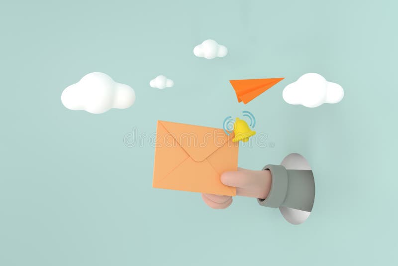 Hand Hold an Envelope and Bell of Sending Notification Icon with Paper ...