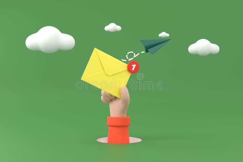 Hand Hold an Envelope of Sending Notification Icon with Paper Airplane ...