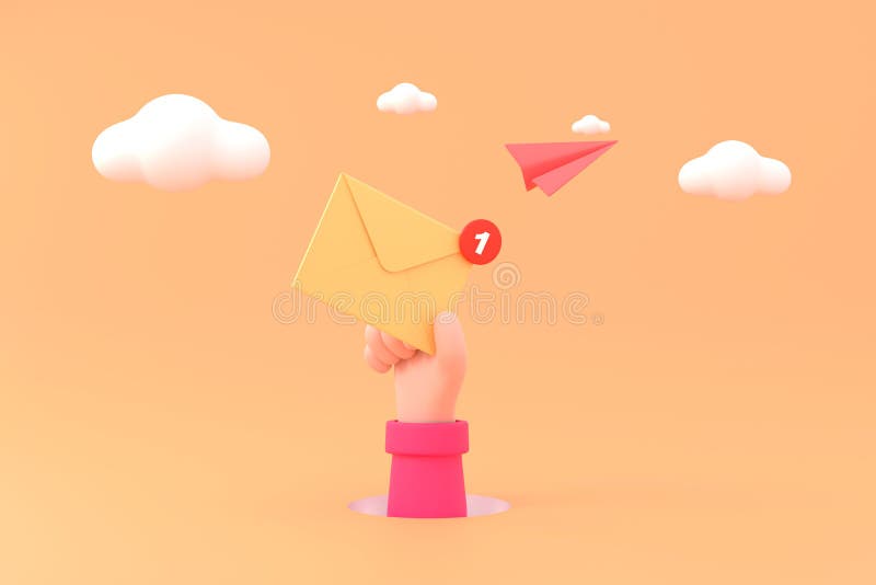 Hand Hold an Envelope of Sending Notification Icon with Paper Airplane ...