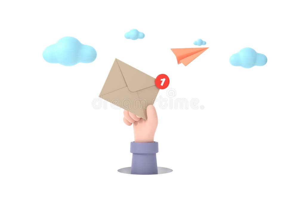 Hand Hold an Envelope of Sending Notification Icon with Paper Airplane ...