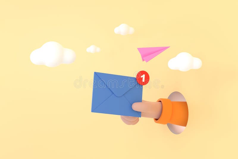 Hand Hold an Envelope of Sending Notification Icon with Paper Airplane ...