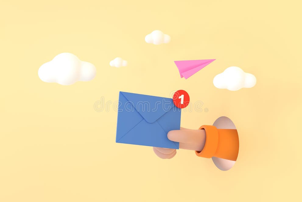 Hand Hold an Envelope of Sending Notification Icon with Paper Airplane ...