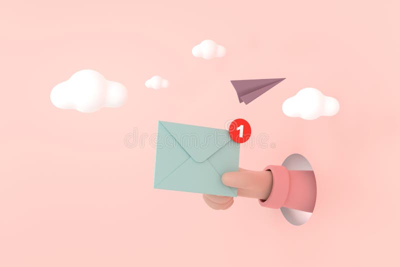Hand Hold an Envelope of Sending Notification Icon with Paper Airplane ...