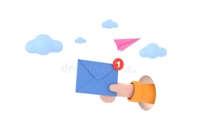 Hand Hold an Envelope of Sending Notification Icon with Paper Airplane ...