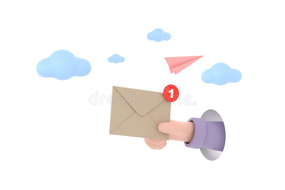 Hand Hold an Envelope of Sending Notification Icon with Paper Airplane ...