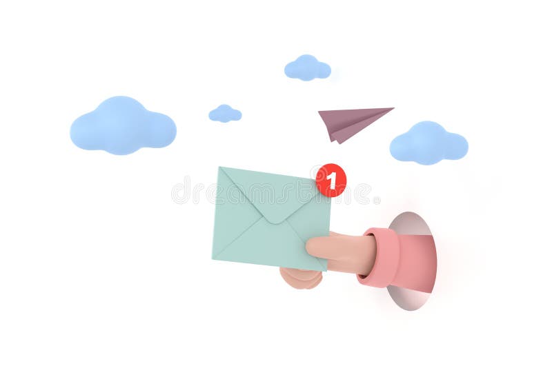 Hand Hold an Envelope of Sending Notification Icon with Paper Airplane ...
