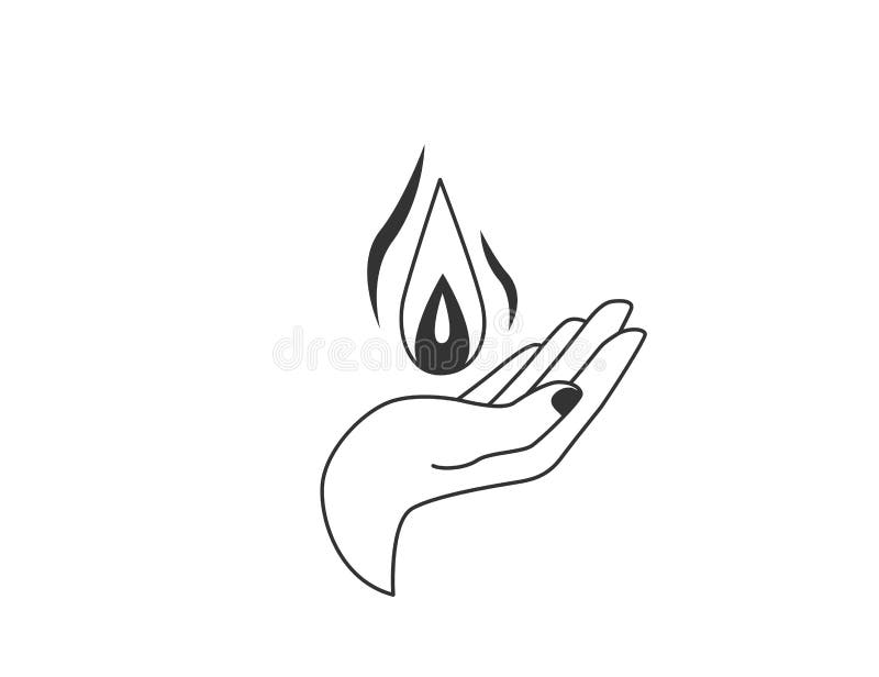Hand Hold a Fire Drop. Vector Illustration in Simple Flat Line Style ...