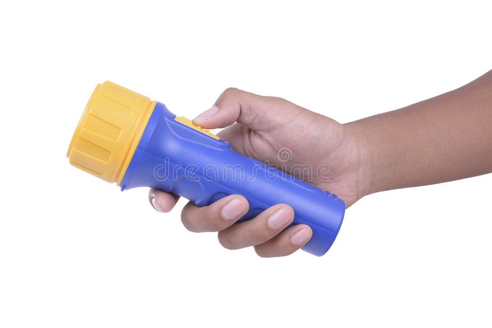 Hand Hold Flashlight on White Background Stock Photo - Image of yellow ...