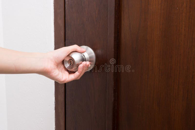 Hand Hold Handle of Wood Door Stock Photo - Image of entrance ...