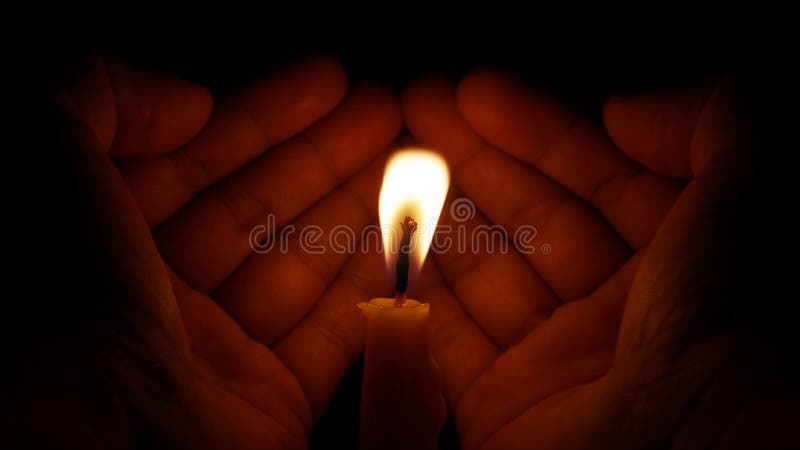 Hand Hold Light of Fire of Candle Stock Image - Image of protect, dark ...