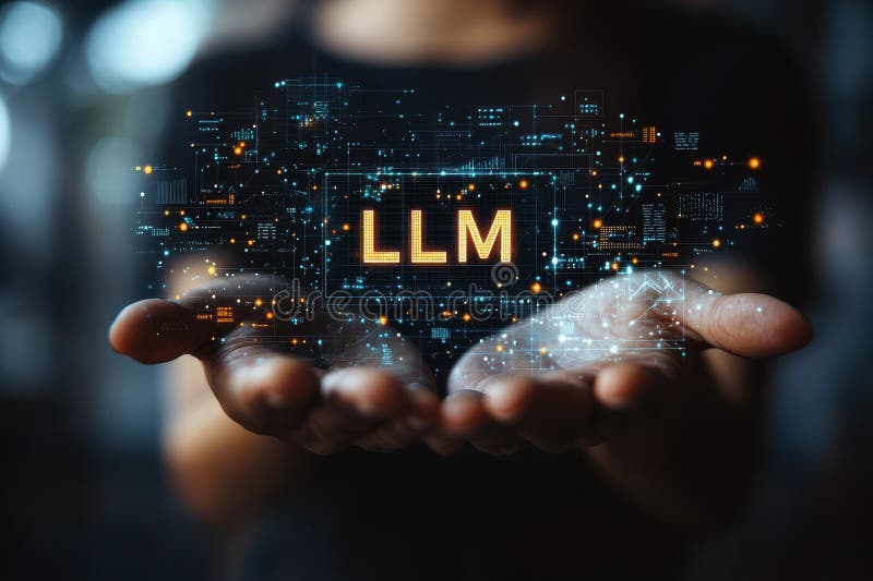 Hand Hold Llm Text Icon Ai Large Language Model Concept A Language