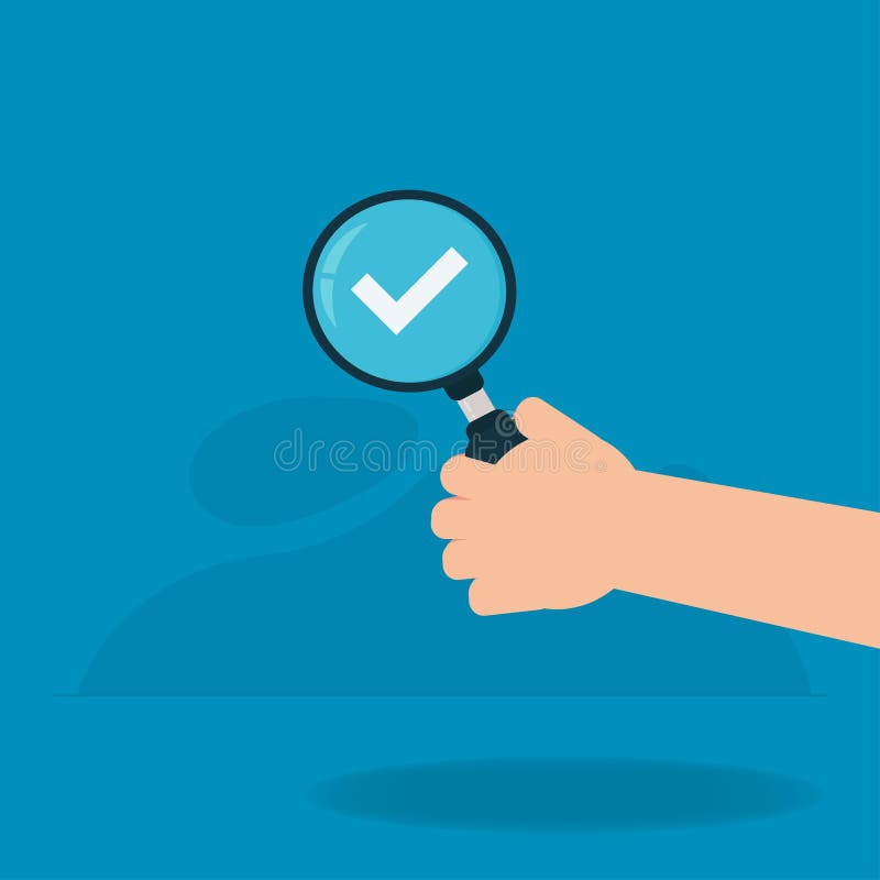 Hand Hold Magnifying Glass with Check Mark or Approved Symbol Design ...