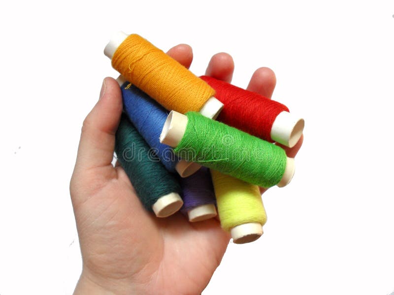 Hand Hold Many Threads of Different Bright Colors Stock Image - Image ...