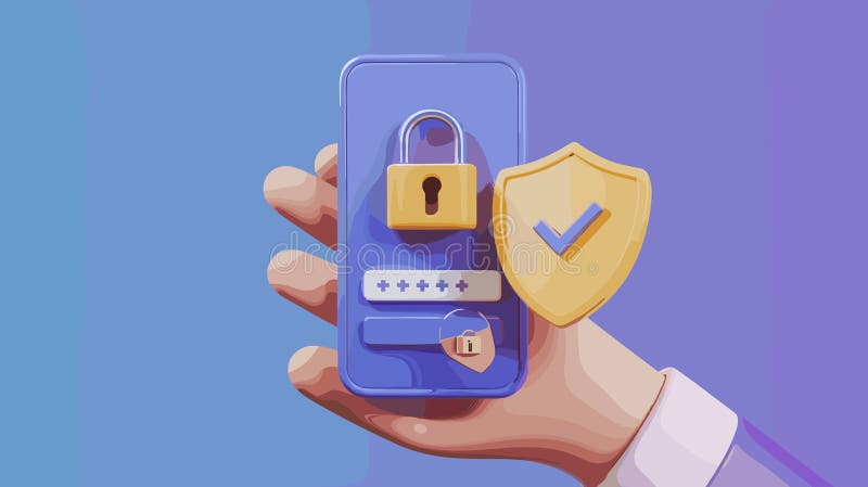Hand Hold Mobile Phone with Security Code, Padlock and Shield with ...