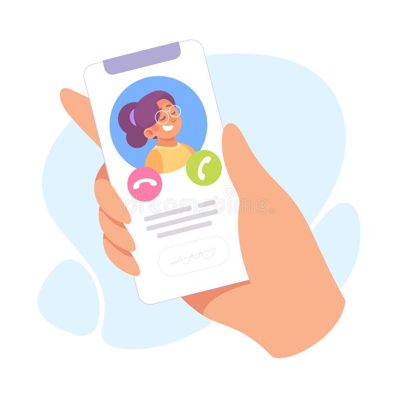 Hand Hold Mobile Smartphone with Call Display on Screen Vector ...