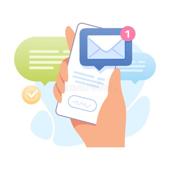 Hand Hold Mobile Smartphone with Mail Letter Display on Screen Vector ...