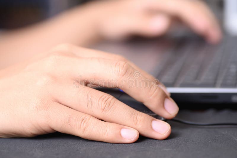 Hand Hold Mouse and Typing on Laptop Computer Stock Image - Image of ...