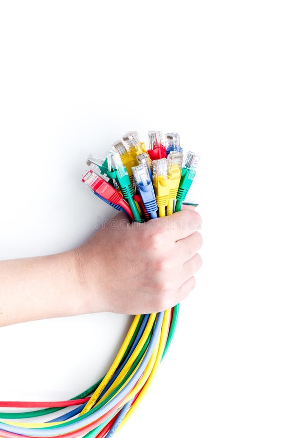 Network Wires Assorted Colors with Tips on Black Background Top View ...