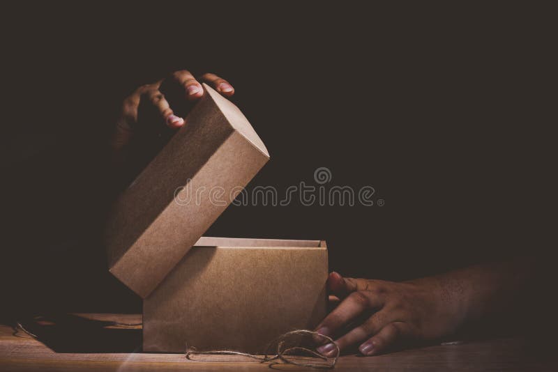 Hand Hold and Open Mysterious Box Stock Image - Image of scared ...