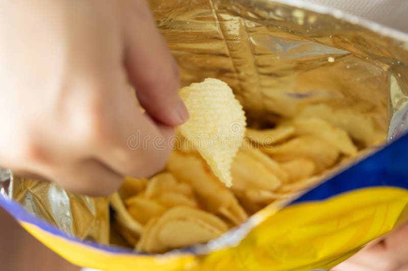 Hand Hold Potato Chips with Snack Bag Stock Photo - Image of fried ...