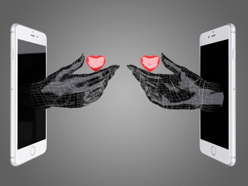Hand Hold the Red Heart Out of a Smart Phone. Stock Illustration ...