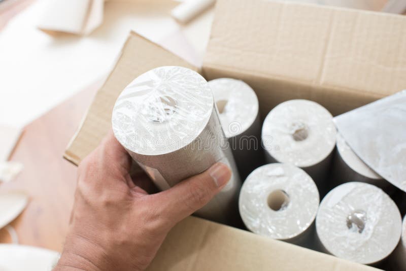 Hand Hold Roll of Wallpaper Stock Image - Image of professional ...