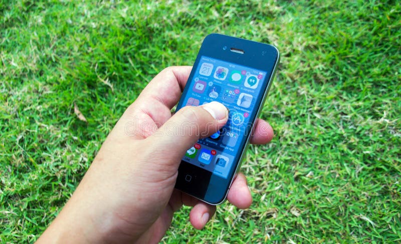 Hand Hold Screen on Iphone Application Editorial Stock Photo - Image of ...