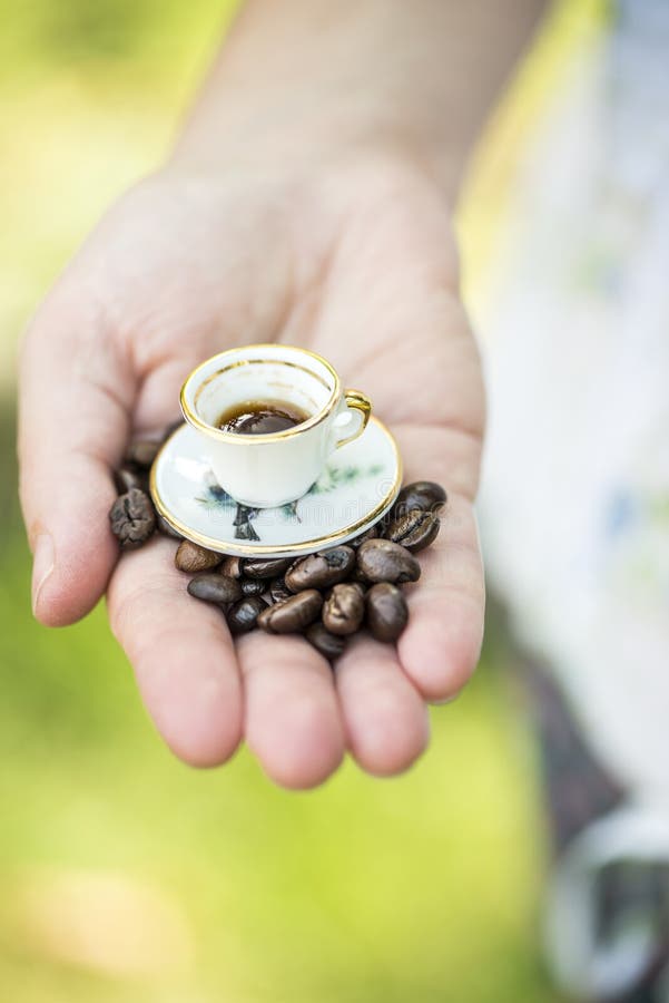 Hand Hold Small Cup of Coffee Stock Photo - Image of romantic, view ...